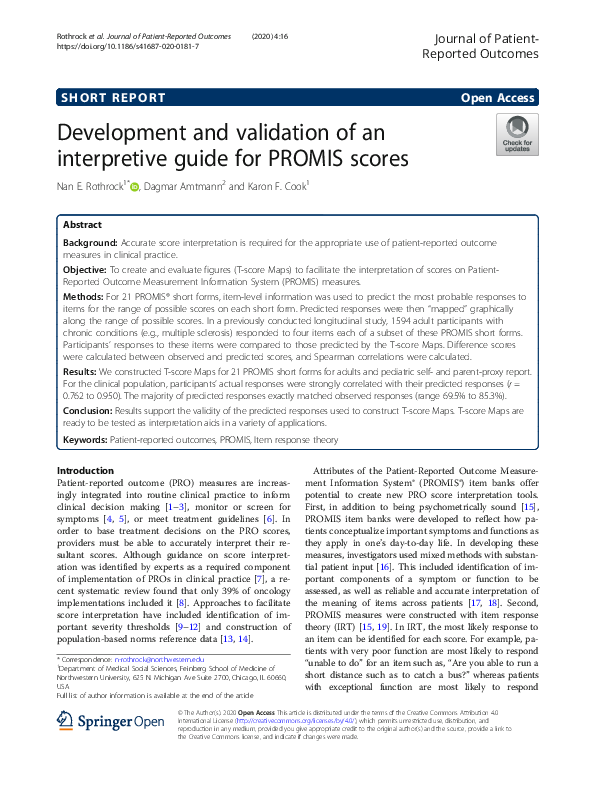 (PDF) Development and validation of an interpretive guide for PROMIS scores