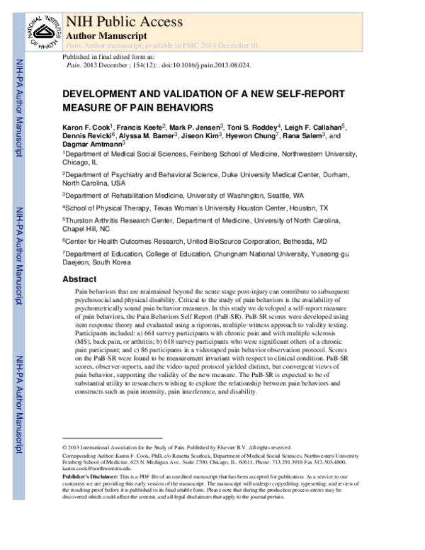 (PDF) Development and validation of a new self-report measure of pain ...