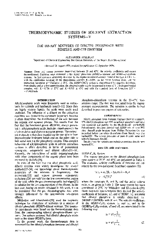 (PDF) Thermodynamic studies of solvent extraction systems—V