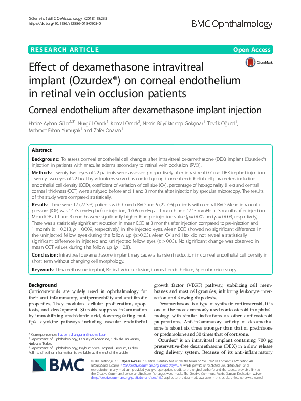 (PDF) Effect of dexamethasone intravitreal implant (Ozurdex®) on ...