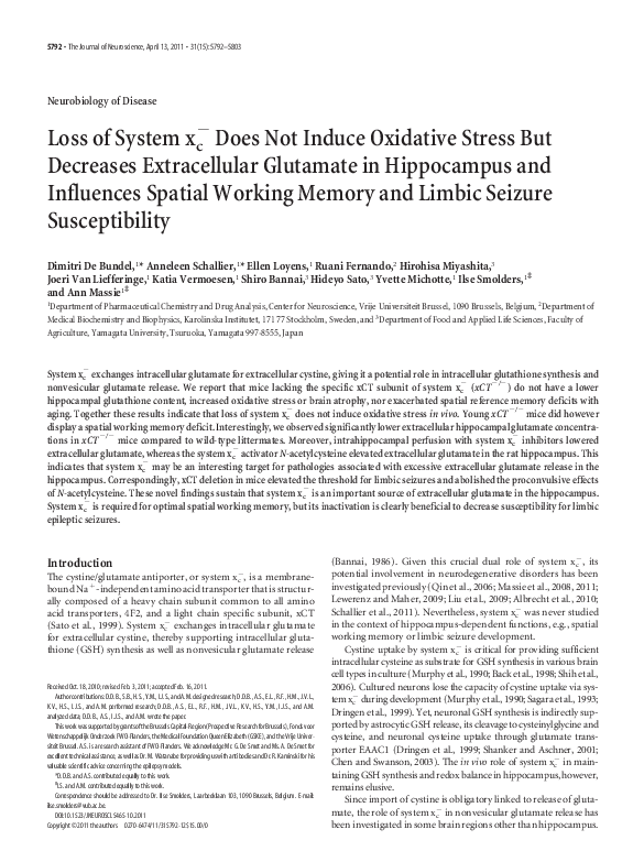 (PDF) Loss of System xc−Does Not Induce Oxidative Stress But Decreases ...