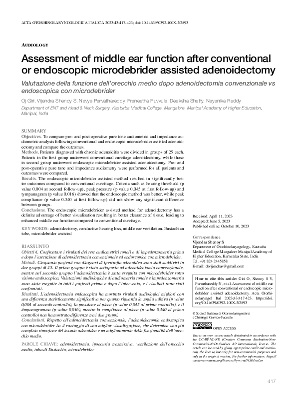 (PDF) Assessment of middle ear function after conventional or ...