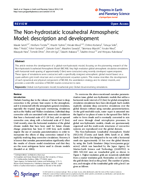(PDF) The Non-hydrostatic Icosahedral Atmospheric Model: description and development