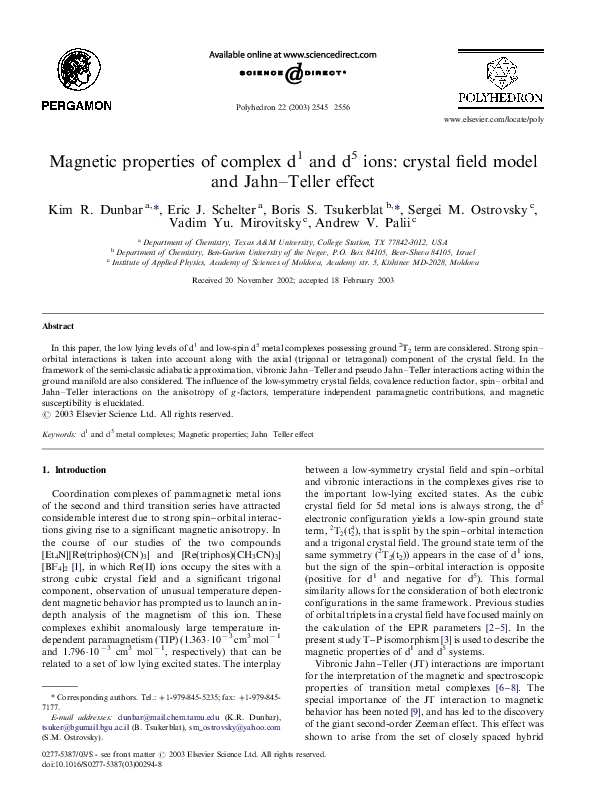 (PDF) Magnetic properties of complex d 1 and d 5 ions: crystal field ...