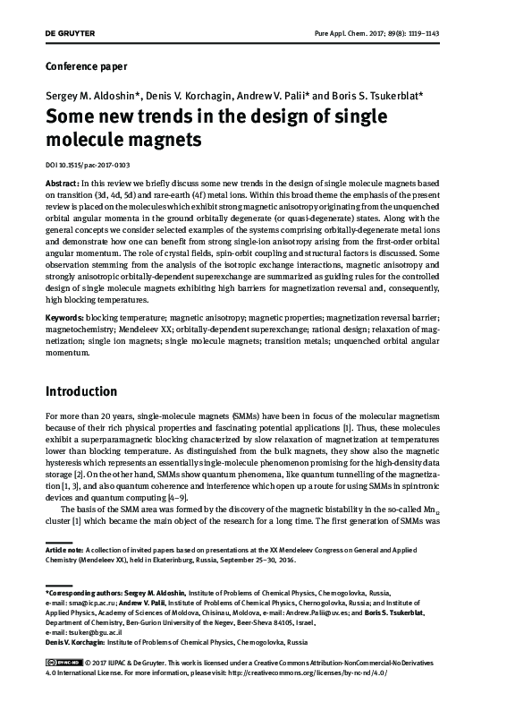 (PDF) Some new trends in the design of single molecule magnets