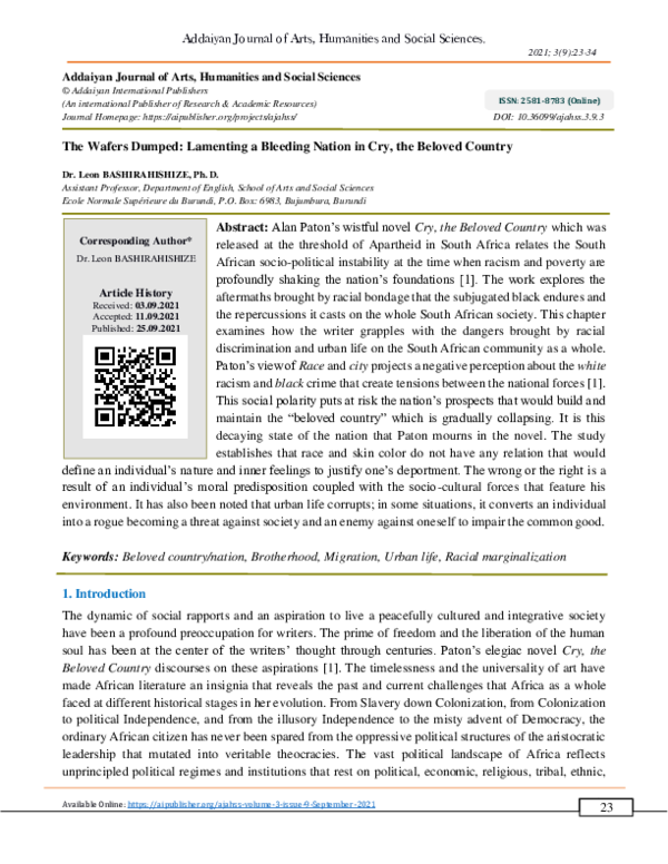 (PDF) The Wafers Dumped: Lamenting a Bleeding Nation in Cry, the ...