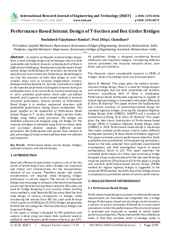 (PDF) Performance Based Seismic Design of T-Section and Box Girder Bridges