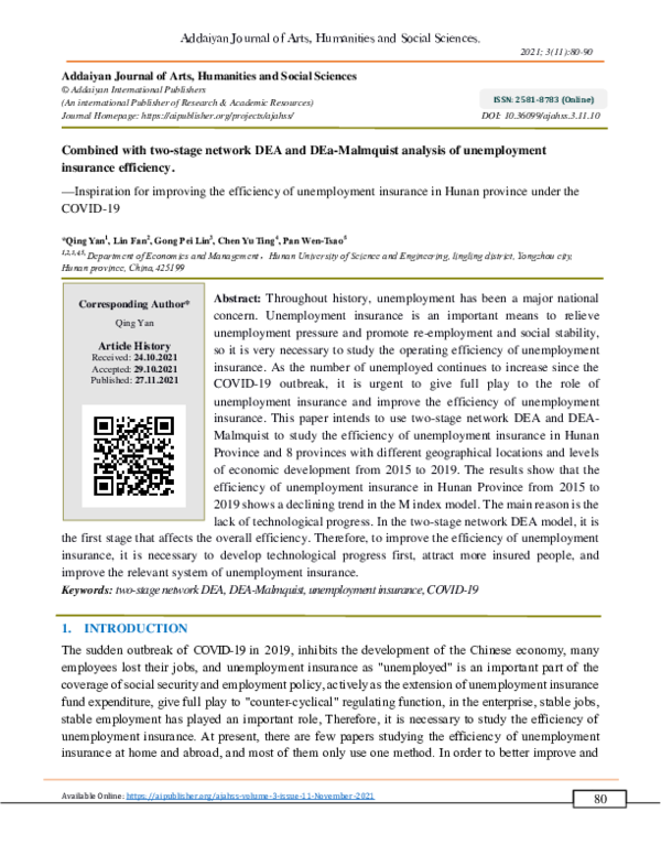 (PDF) Combined with two-stage network DEA and DEa-Malmquist analysis of unemployment insurance ...