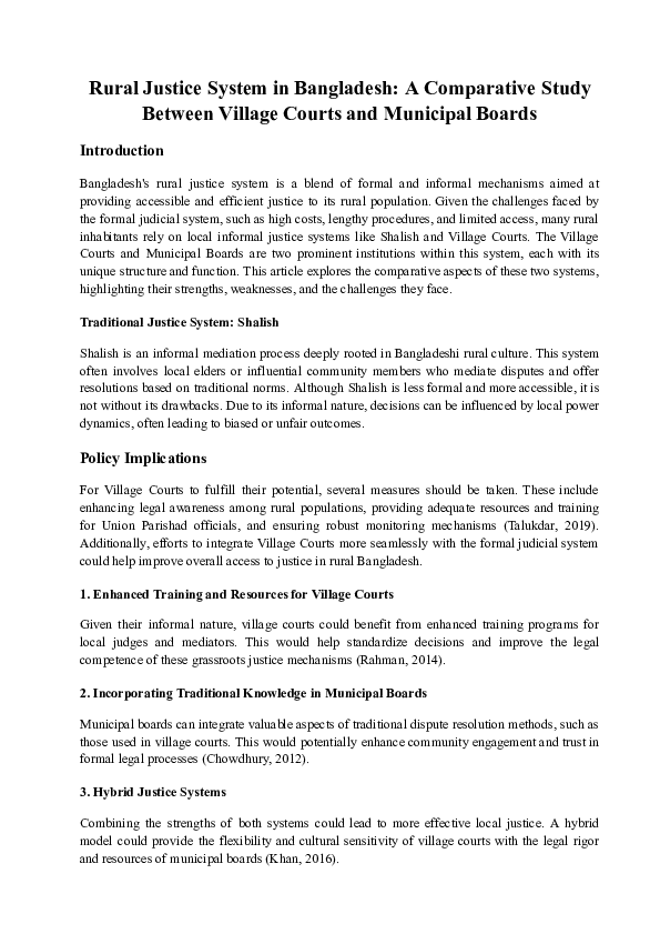 (PDF) Rural Justice System in Bangladesh: A Comparative Study Between ...