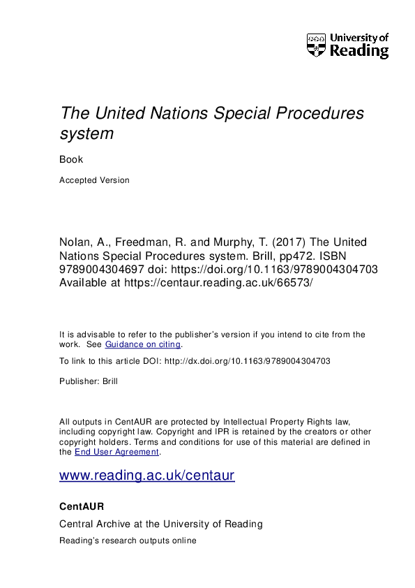(PDF) The United Nations Special Procedures System