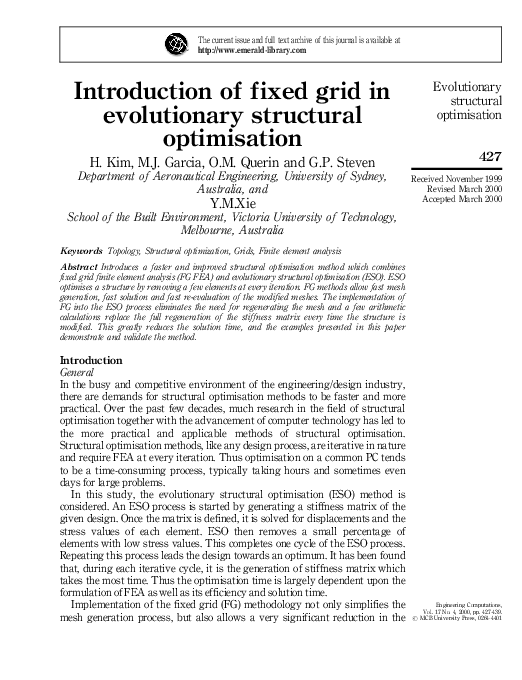 (PDF) Introduction of fixed grid in evolutionary structural optimisation