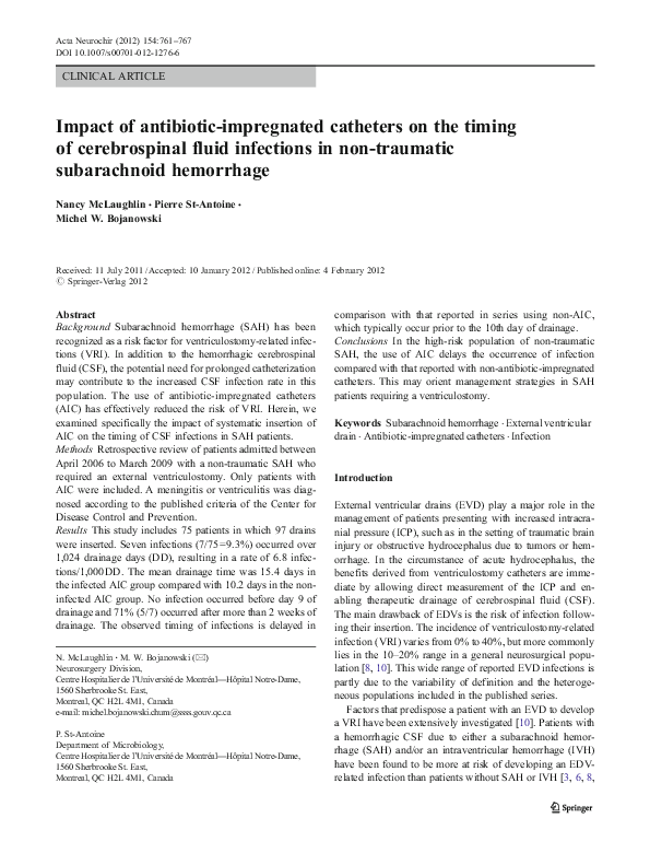 (PDF) Impact of antibiotic-impregnated catheters on the timing of ...