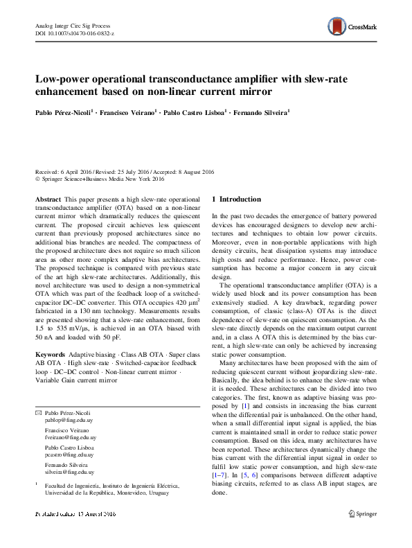 (PDF) Low Power Operational Transconductance Amplifier (OTA) with Enhanced DC Gain and Slew-Rate