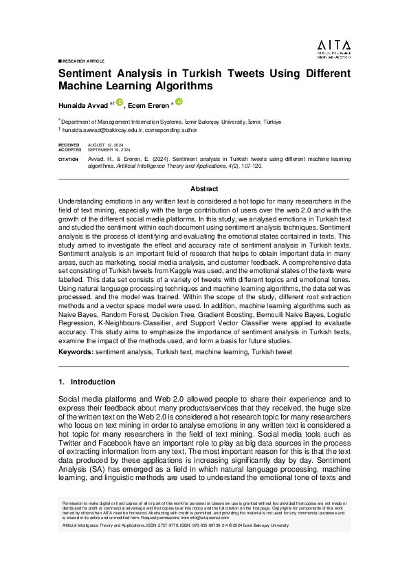 (PDF) Sentiment Analysis in Turkish Tweets Using Different Machine ...