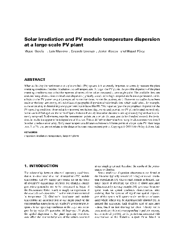 (PDF) Solar irradiation and PV module temperature dispersion at a large ...