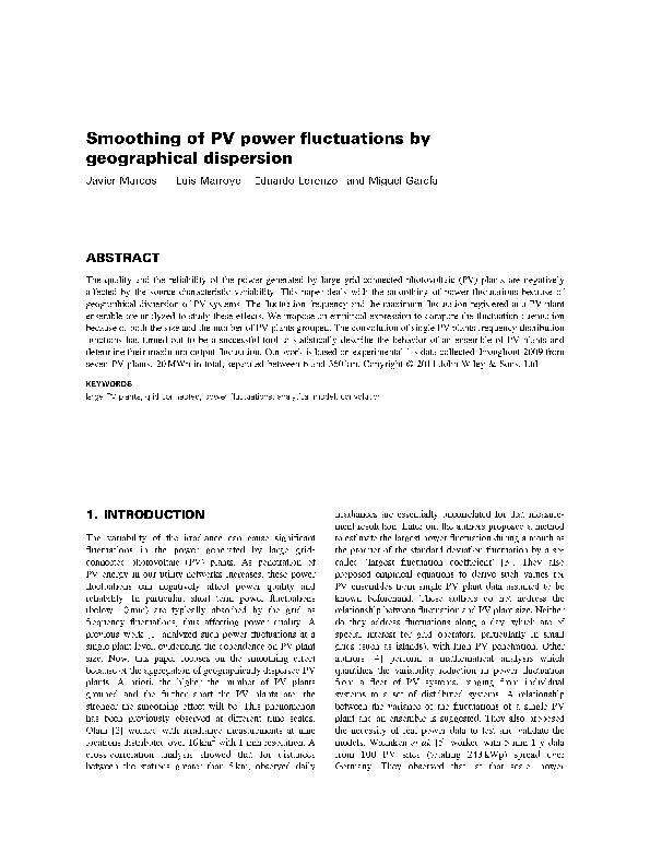 (PDF) Smoothing of PV power fluctuations by geographical dispersion