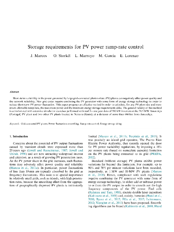 (PDF) Storage requirements for PV power ramp-rate control in a PV fleet