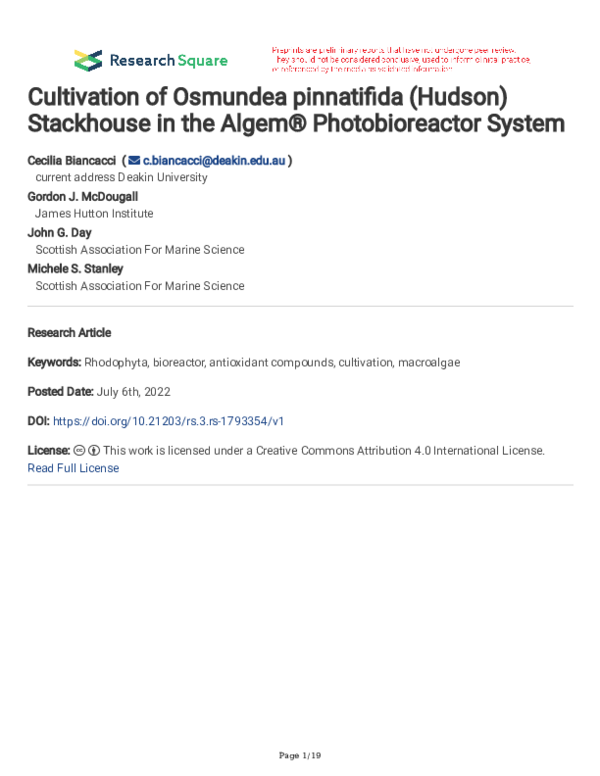 (PDF) Cultivation of Osmundea pinnatifida (Hudson) Stackhouse in the ...