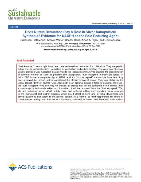 (PDF) Does Nitrate Reductase Play a Role in Silver Nanoparticle ...