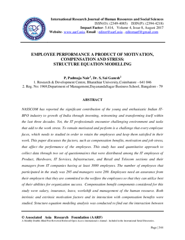 (PDF) Employee Performance a Product of Motivation, Compensation and ...