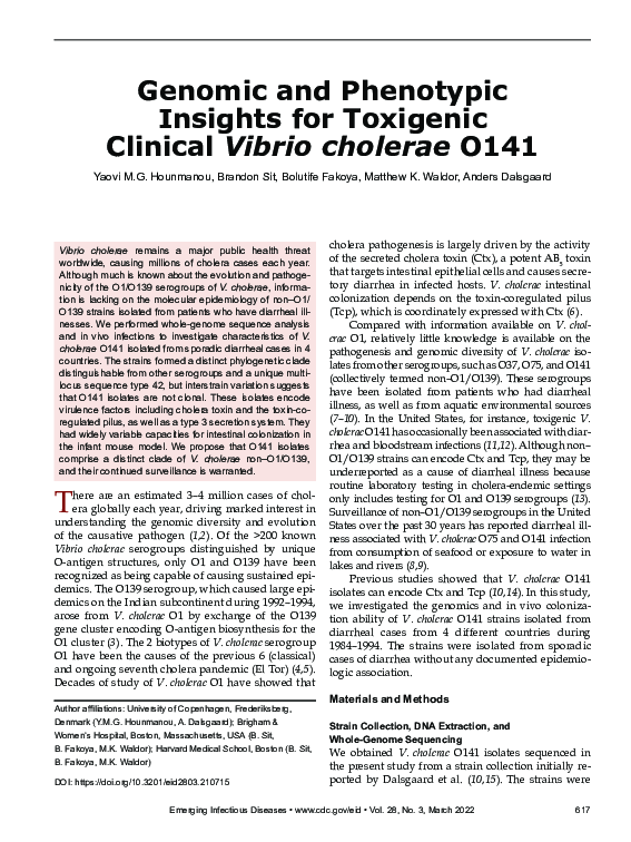 (PDF) Genomic and Phenotypic Insights for Toxigenic Clinical Vibrio ...