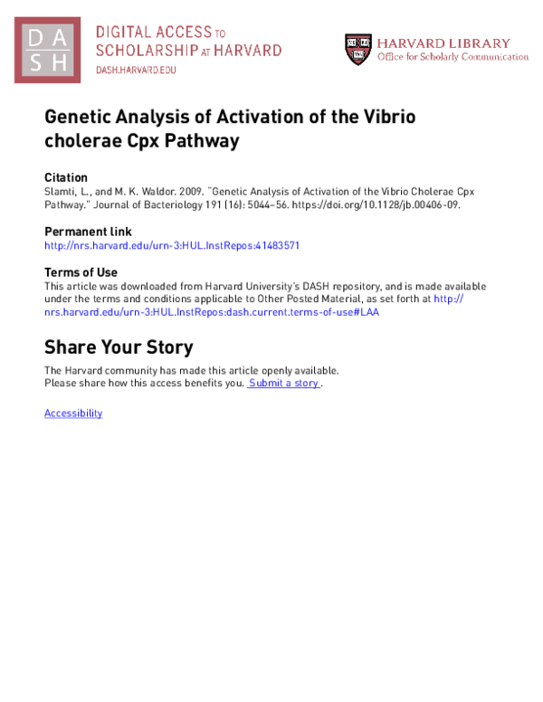 (PDF) Genetic Analysis of Activation of the Vibrio cholerae Cpx Pathway