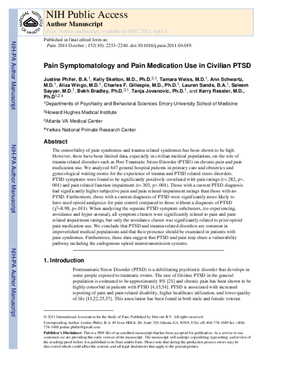 (PDF) Pain symptomatology and pain medication use in civilian PTSD