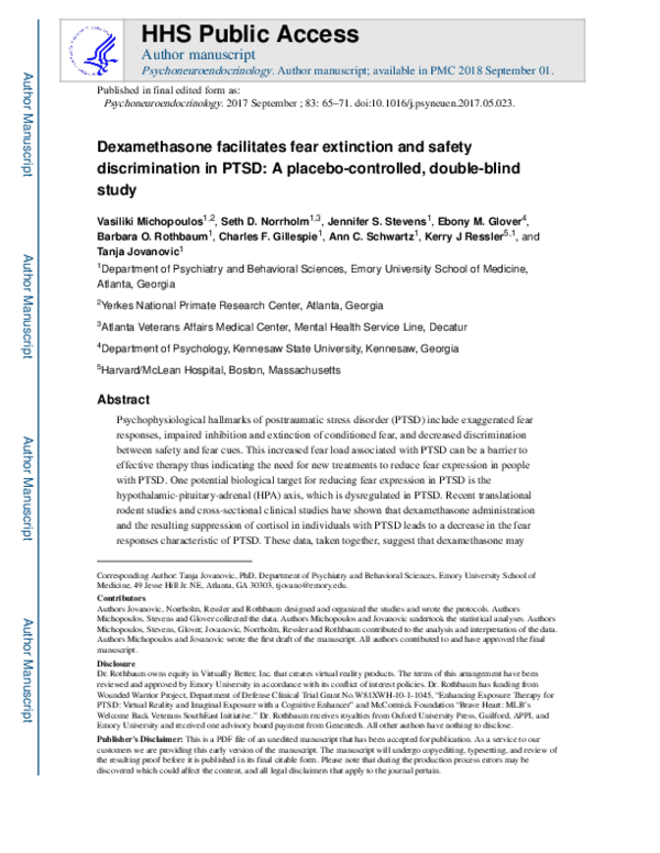 (PDF) Dexamethasone facilitates fear extinction and safety ...