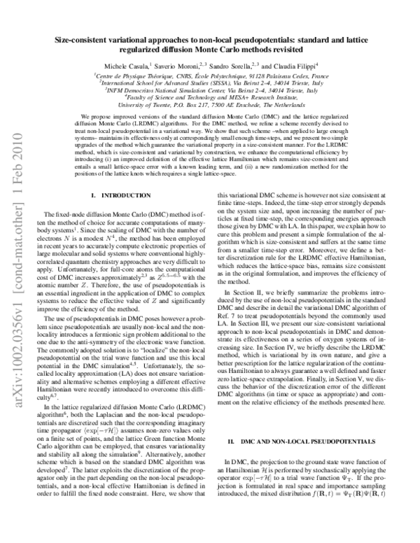 (PDF) Size-consistent variational approaches to nonlocal pseudopotentials: Standard and lattice ...
