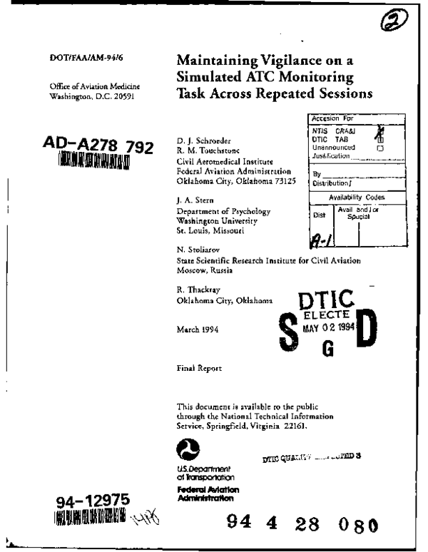 (PDF) Maintaining Vigilance on a Simulated ATC Monitoring Task Across ...