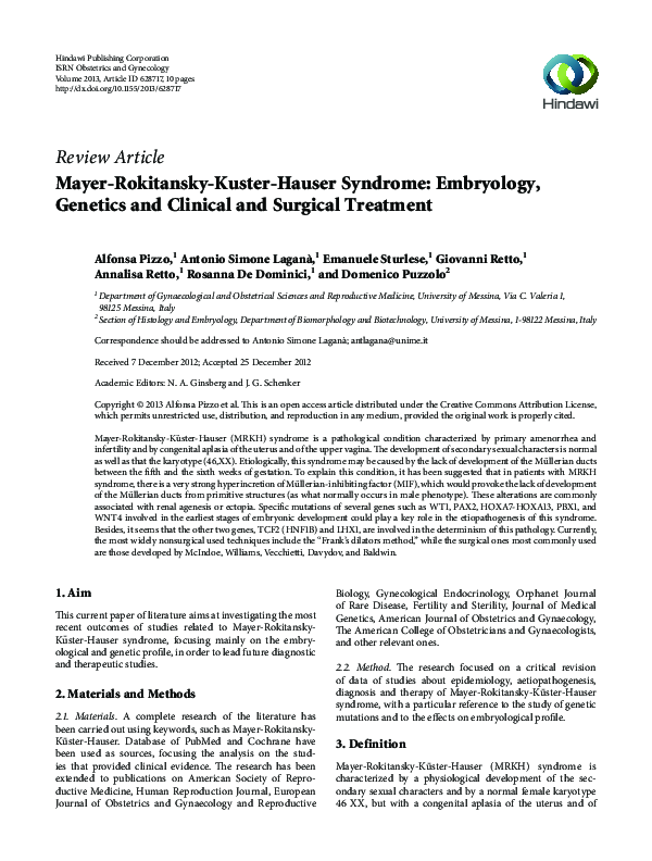 (PDF) Mayer-Rokitansky-Kuster-Hauser Syndrome: Embryology, Genetics and ...