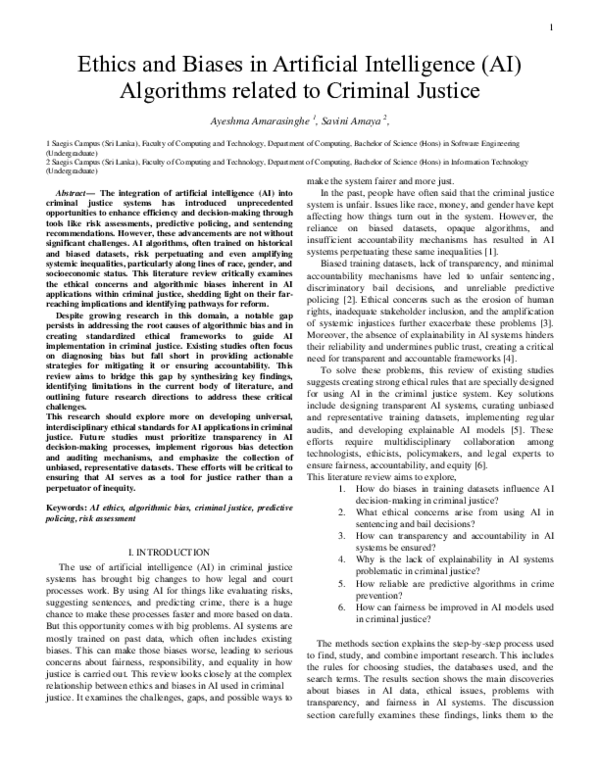 (PDF) Ethics and Biases in Artificial Intelligence (AI) Algorithms ...