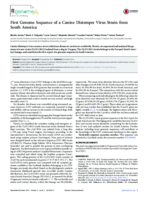 (PDF) First genome sequence of a canine distemper virus strain from ...