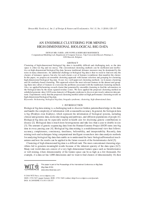 (PDF) An ensemble clustering for mining high-dimensional biological big data