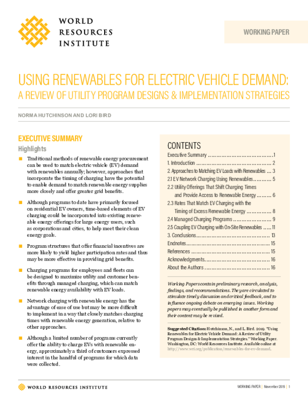 (PDF) Using Renewables for Electric Vehicle Demand: A Review of Utility ...