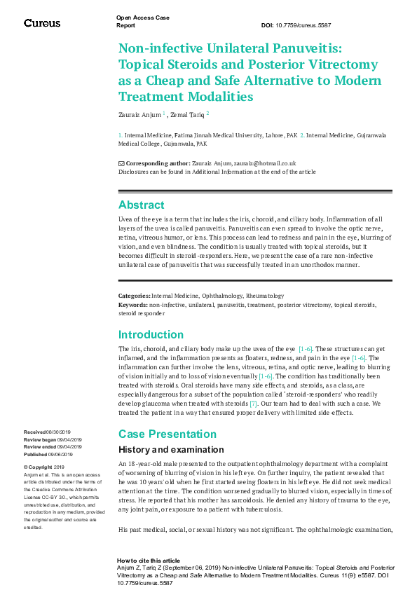 (PDF) Non-infective Unilateral Panuveitis: Topical Steroids and ...
