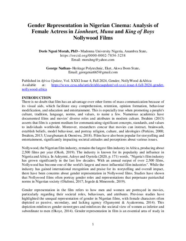 (PDF) Gender Representation in Nigerian Cinema: Analysis of Female ...