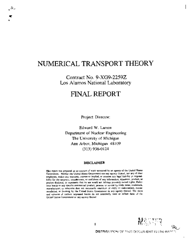 (PDF) Numerical transport theory; Final report
