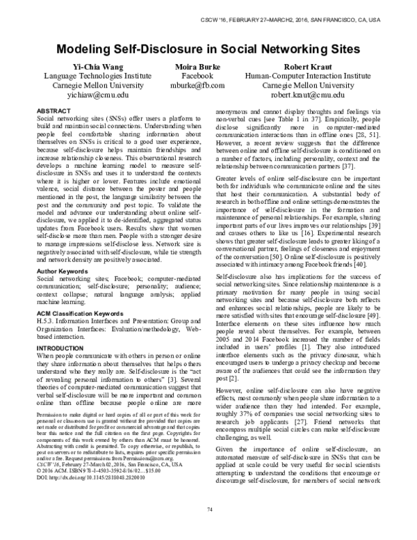 (PDF) Modeling Self-Disclosure in Social Networking Sites
