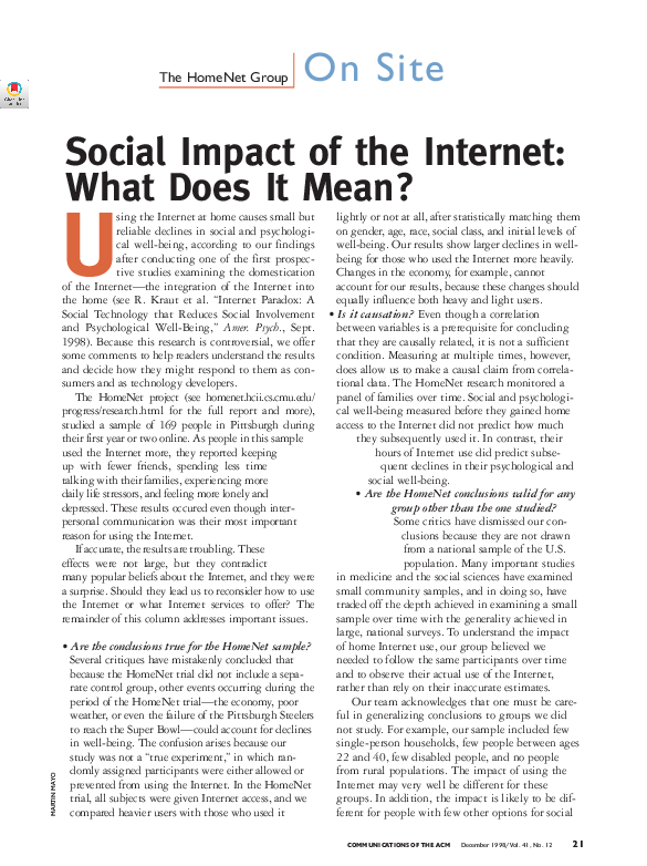(PDF) Social impact of the Internet