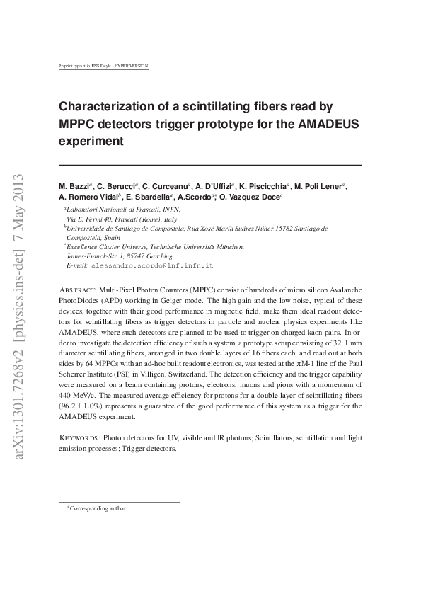 (PDF) Characterization of a scintillating fibers read by MPPC detectors trigger prototype for ...
