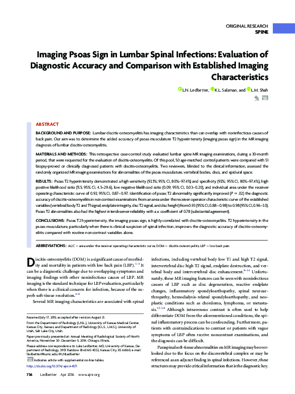 (PDF) Imaging Psoas Sign in Lumbar Spinal Infections: Evaluation of ...
