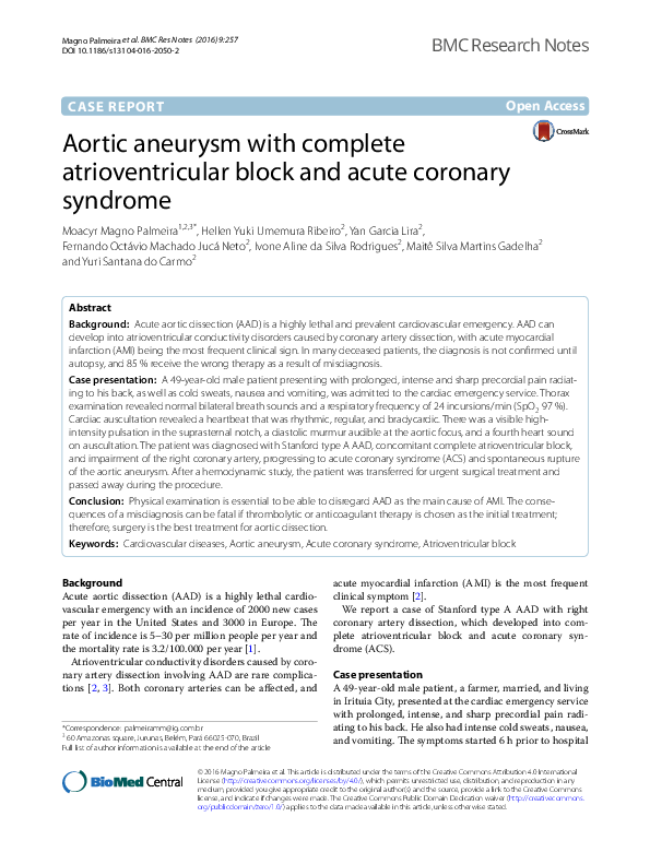 (PDF) Aortic aneurysm with complete atrioventricular block and acute ...