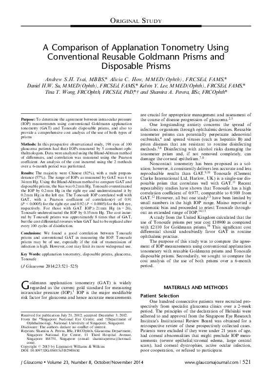 (PDF) A Comparison of Applanation Tonometry Using Conventional Reusable ...