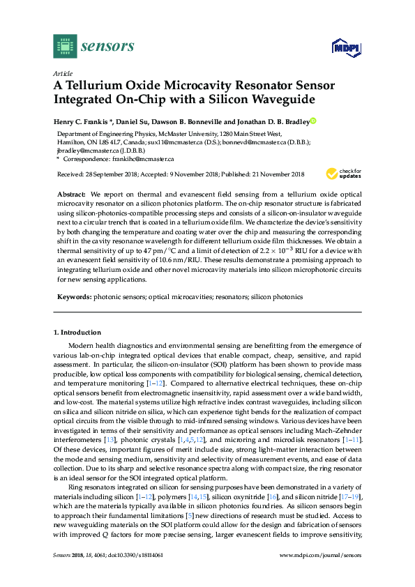 (PDF) A Tellurium Oxide Microcavity Resonator Sensor Integrated On-Chip ...