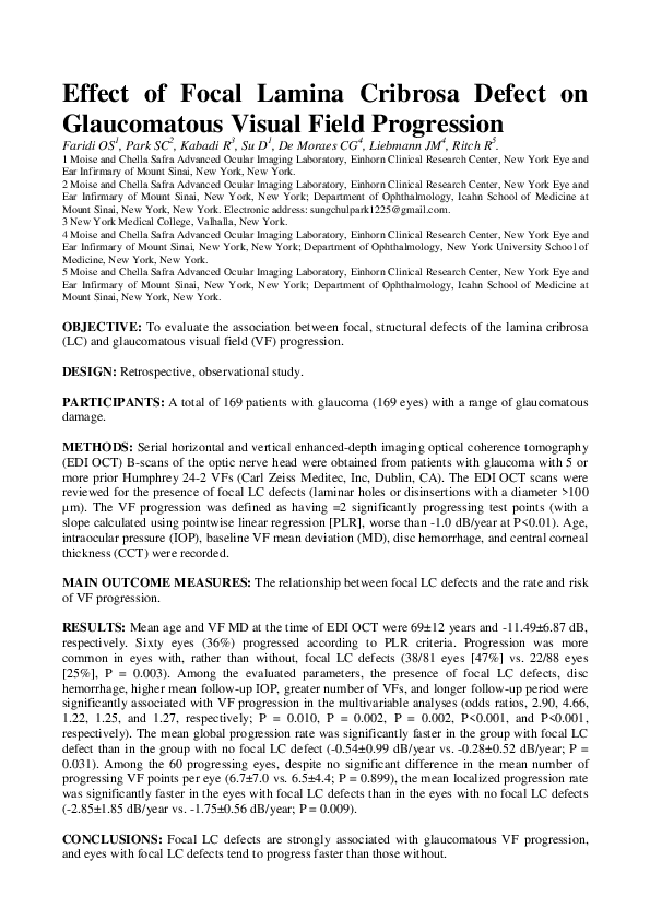 (PDF) Effect of Focal Lamina Cribrosa Defect on Glaucomatous Visual ...