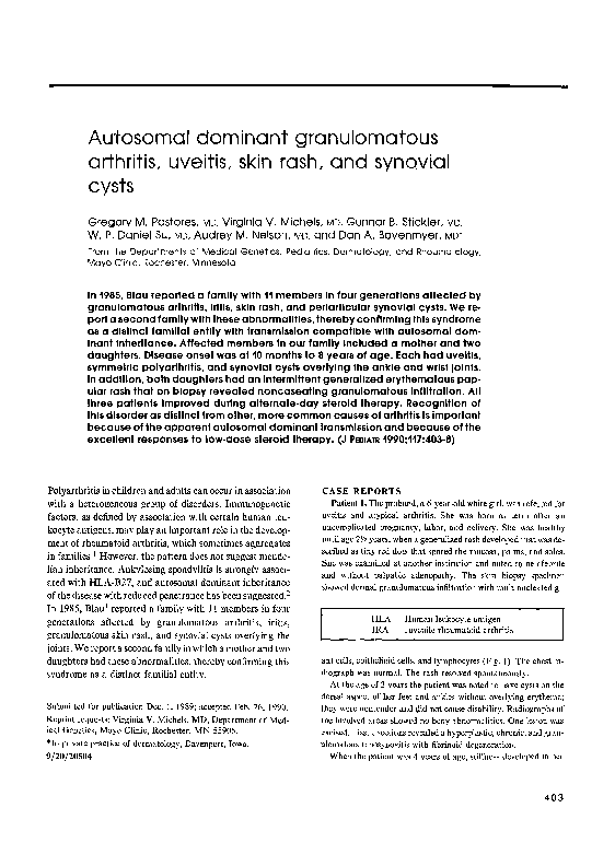 (PDF) Autosomal dominant granulomatous arthritis, uveitis, skin rash ...