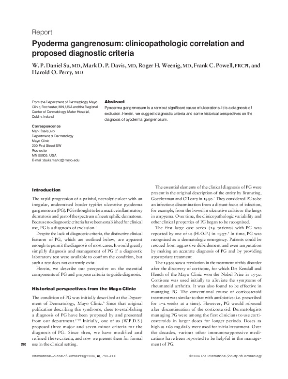 Pdf Pyoderma Gangrenosum Clinicopathologic Correlation And Proposed Diagnostic Criteria