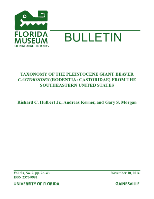 (PDF) Taxonomy of the Pleistocene giant beaver Castoroides (Rodentia ...