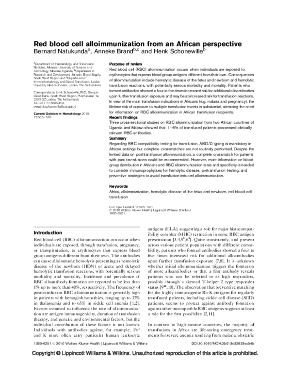 (PDF) Red blood cell alloimmunization from an African perspective
